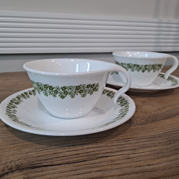 Corelle | Dining | Corelle Crazy Daisy Hook Handle Tea Cups And Saucers ...
